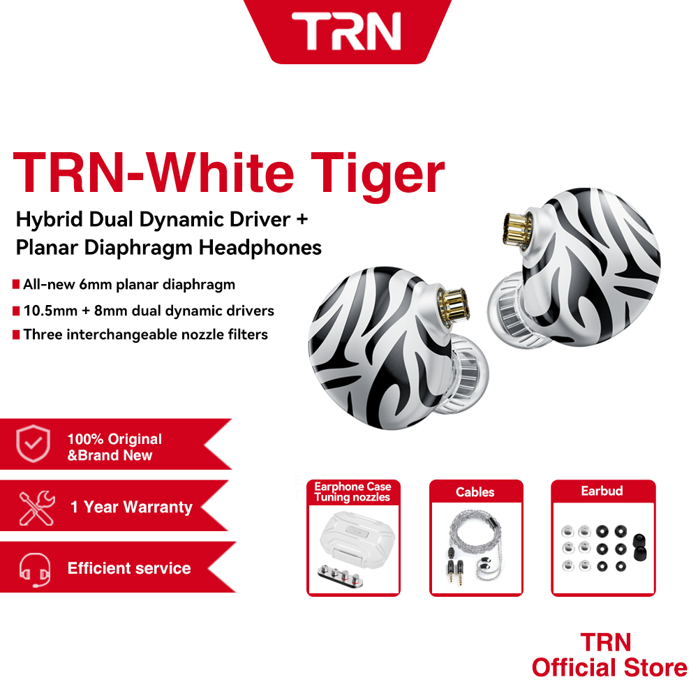 TRN New White Tiger In Ear Earphones Hybrid Dual Dynamic Driver ...