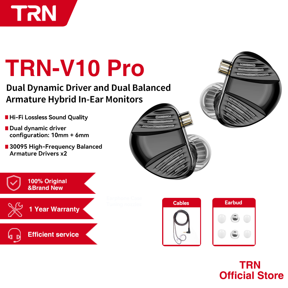 TRN V10 Pro In-Ear Earphones 2DD+2BA Hybrid Unit With Noise Cancelling ...
