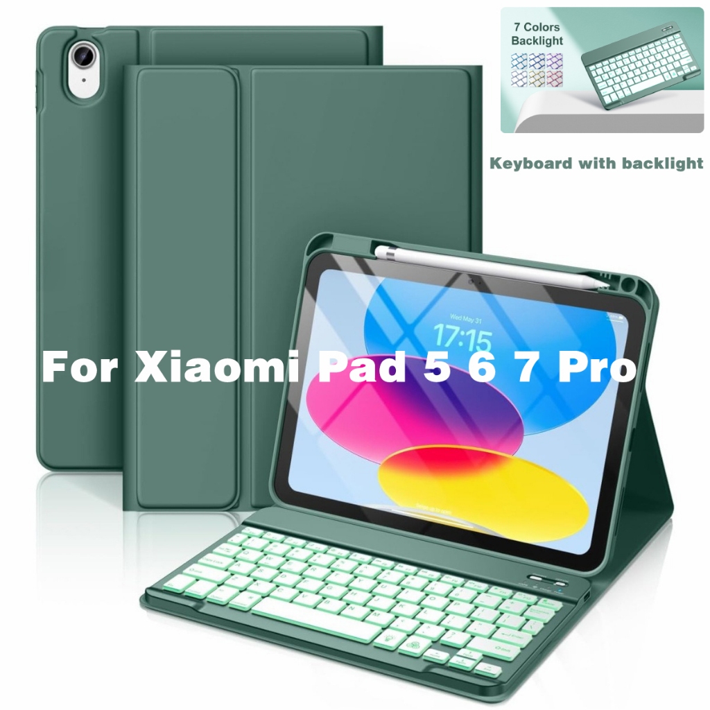 7-Color Backlit Bluetooth Keyboard Case For Xiaomi mipad 5 6 7 Pro 11 ...