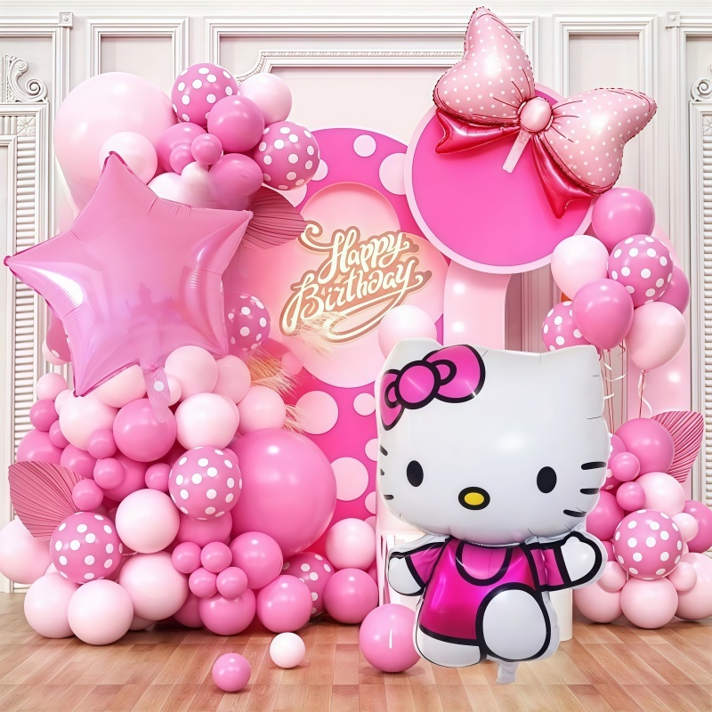 Hello Kitty Theme Balloon Garland Arch Kit Cute Cartoon Kitty for Girl ...