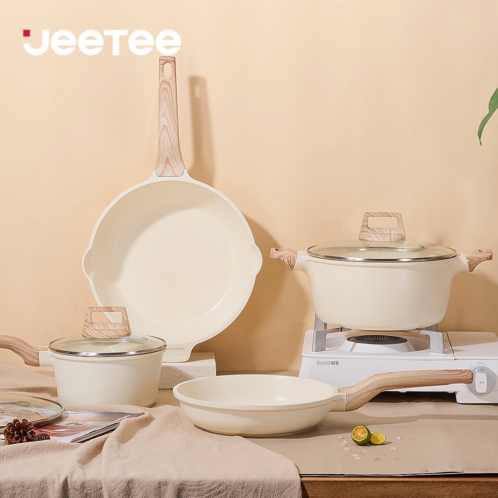 JEETEE Non Stick 4pcs Cookware Set Die-Cast Wok Frying Pan Milk pot Sop ...