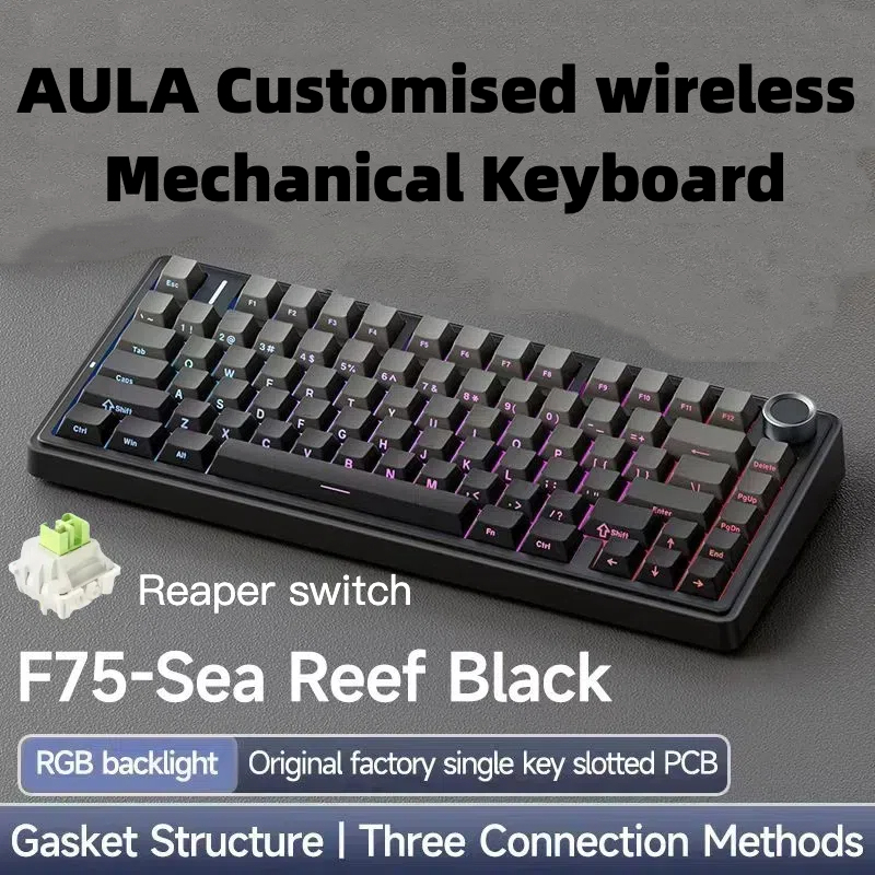 「LOCAL STOCK FAST SHIP」AULA F75 Mechanical Keyboard Wireless 3-mode Bluetooth Gasket Customized ...