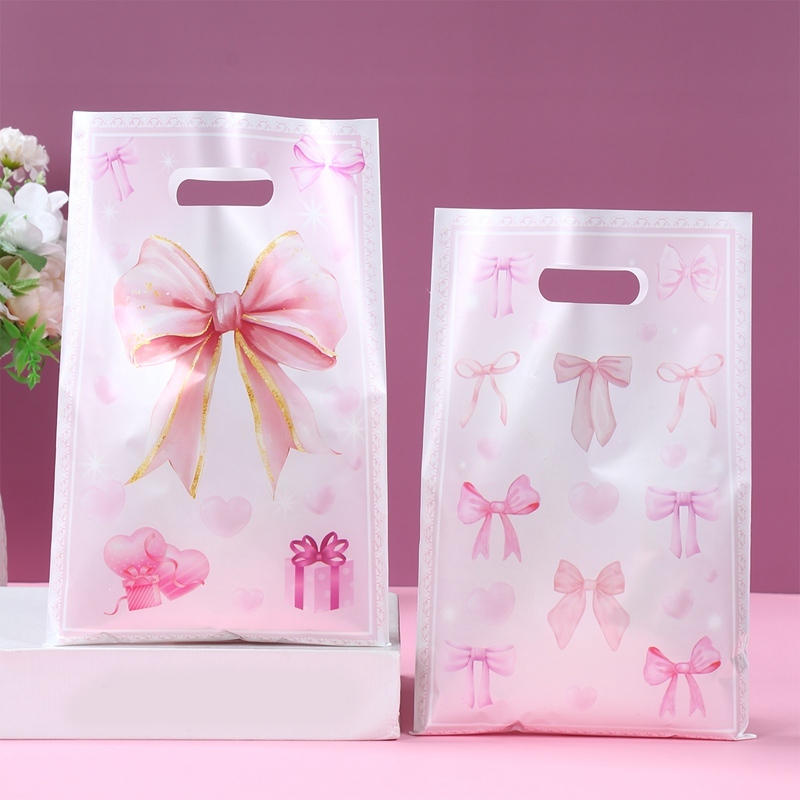 25pcs Pink Bow Pattern Gift Bag Plastic Loot Candy Bag For Girls Party ...