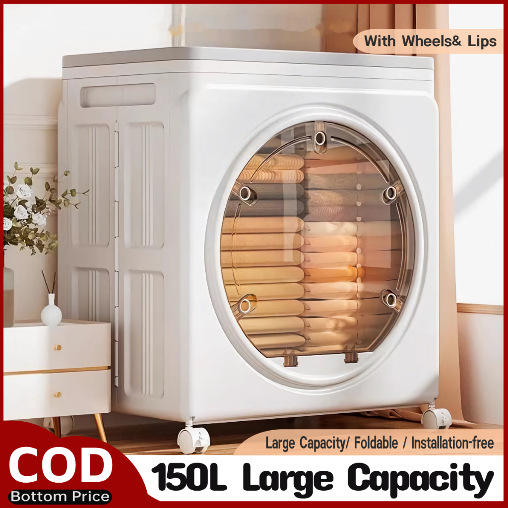 【Happy Home】150L Large Storage Cabinet Box With Wheels Double Doors ...