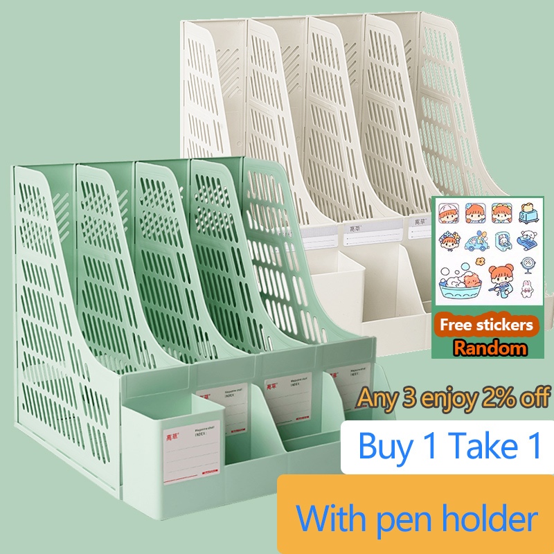 【Free pen holder&Sticker】4 Column File Data Storage Rack PP Material ...