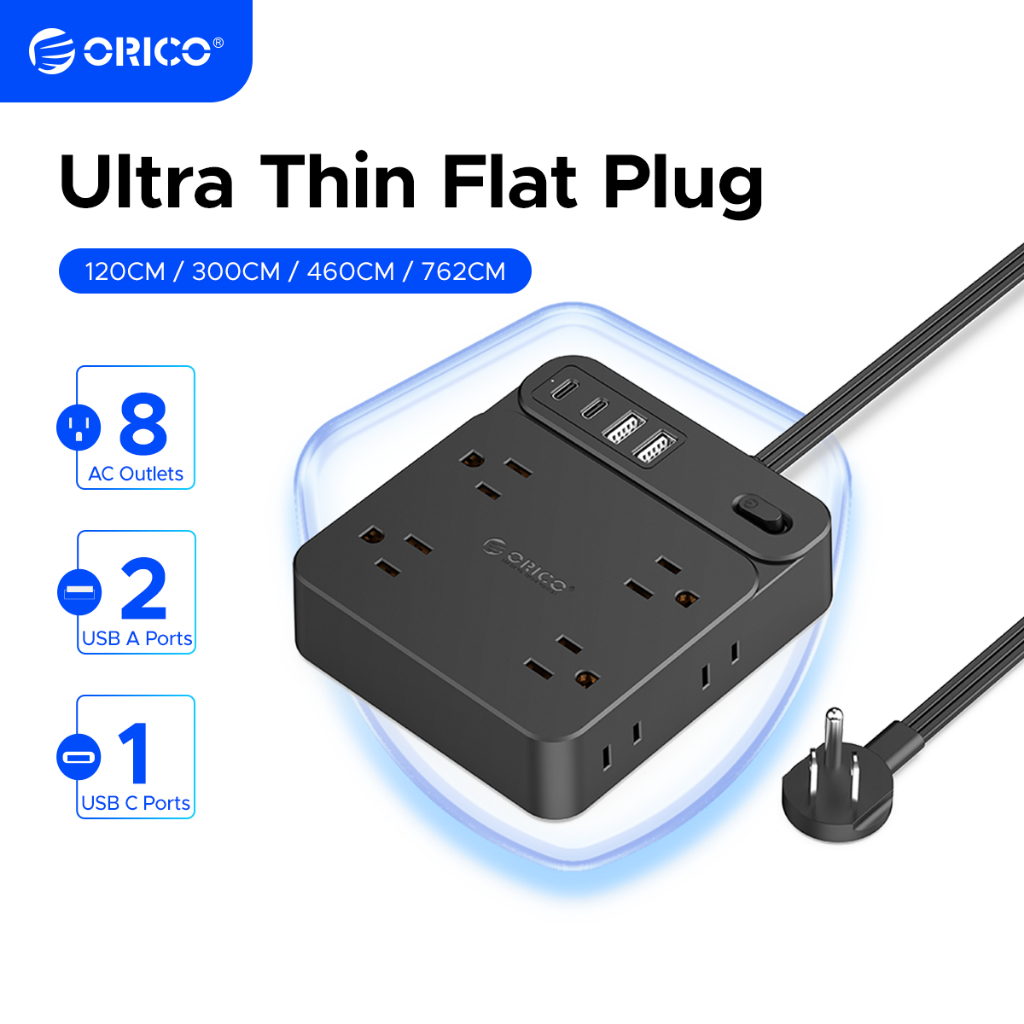 ORICO Ultra Thin Power Strip Portable 8 Gang Extension Cord Suitable ...
