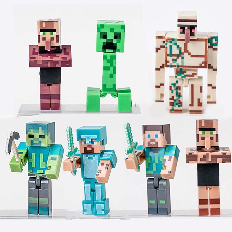 8 Piece Minecraft Toys Creeper Enderman Iron Golem MC Model Action ...
