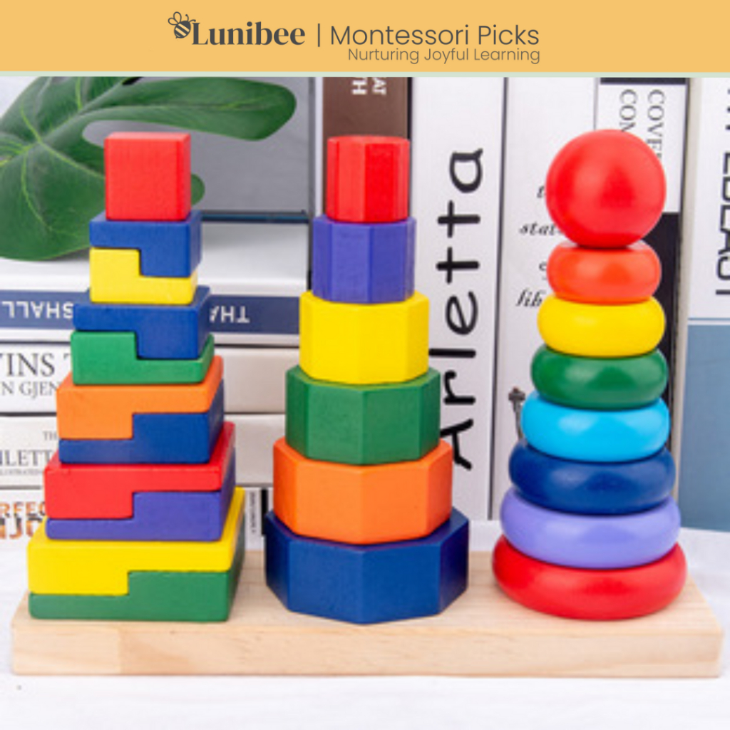 Wooden Stacking Toy Set – Shape Sorting & Ring Tower for Toddlers ...