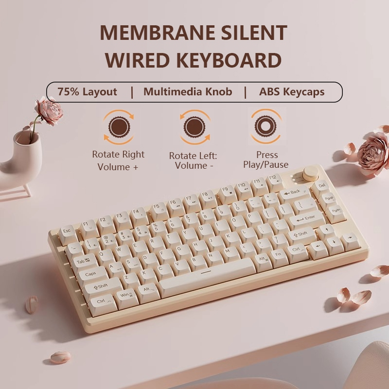 Silent Wired Gaming Keyboard & Mouse Set 75% Compact Layout with Volume ...