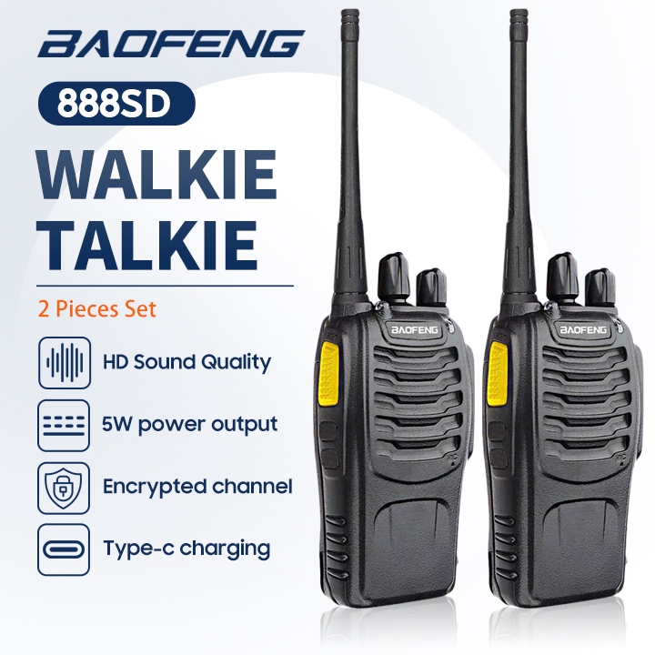 Baofeng 888SD Set of 2 Interphone UHF Walkie Talkie Two-Way Radios USB ...