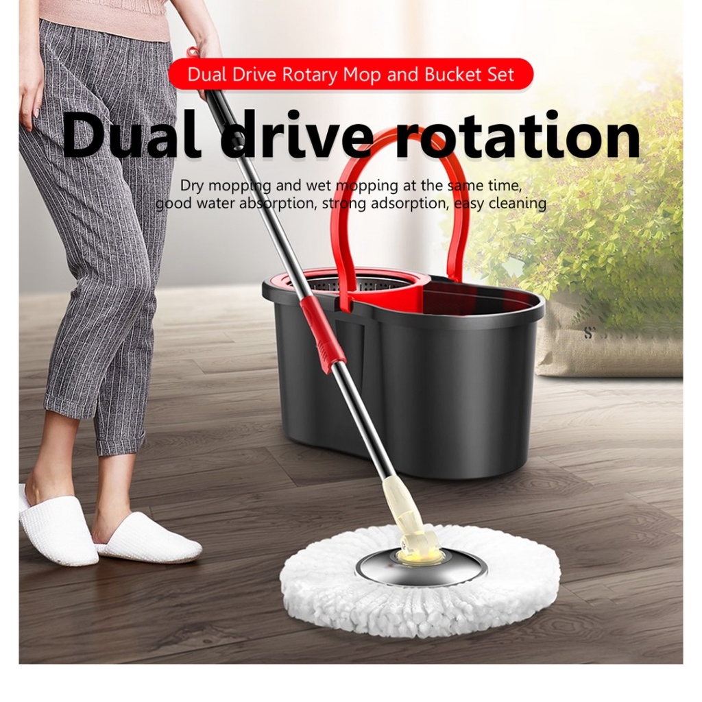 SUNNY SPACES Floor Mop with Squeezer Bucket 360° Rotation Household ...