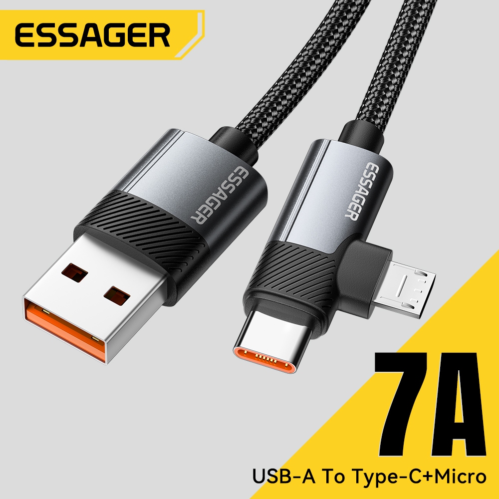 Essager 7A USB A To Micro +Type C Cable 2 in 1 Fast Charging Cord ...