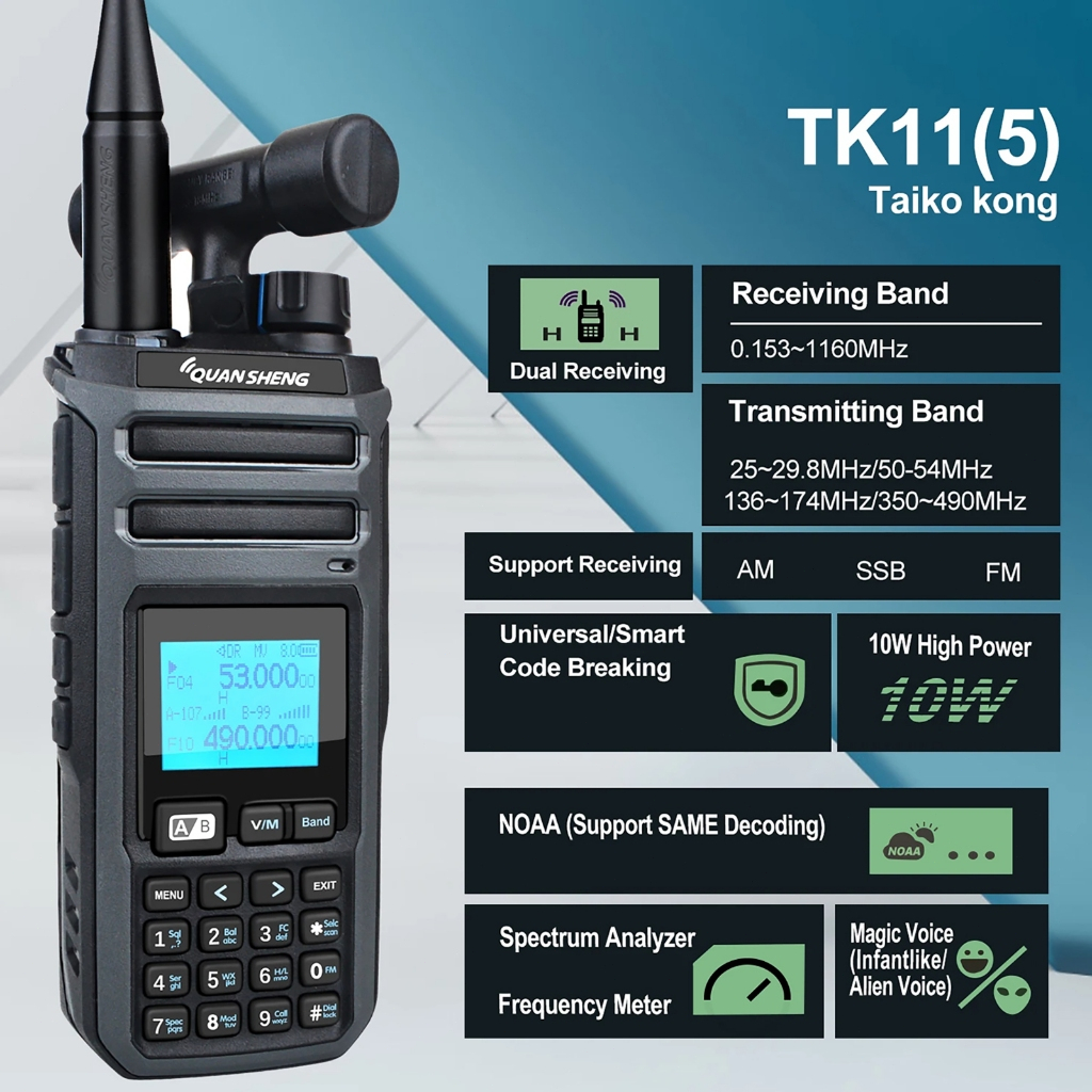 Taiko Kong 10W Quansheng TK11 (5) Multi Band AM SSB FM NOAA Radio Dual Receiving Spectrum ...