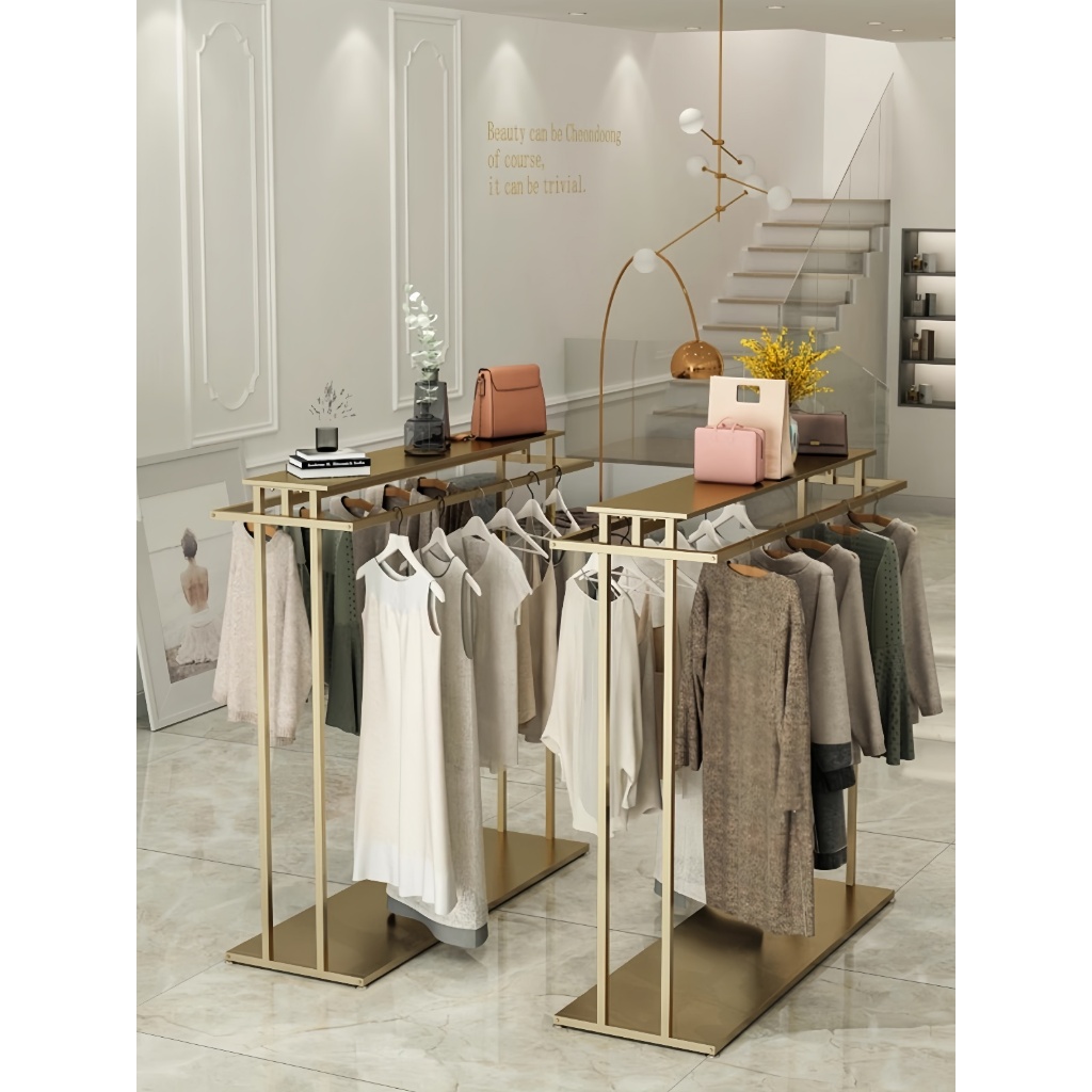 Iron hanger display rack simple double pole clothes hanging rack with ...