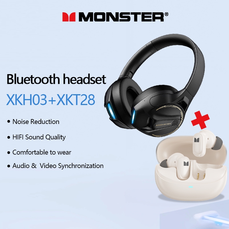 Monster XKH03 Bluetooth Headphones Over Ear Wireless Gaming Headset ...