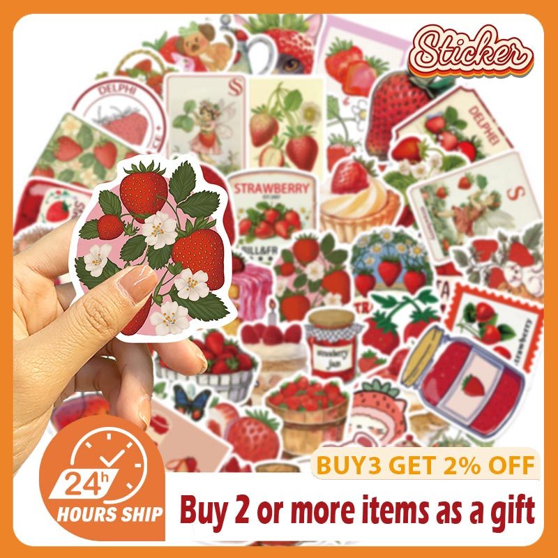 50pcs Cute Kawaii Strawberry Stickers DIY Phone Luggage Scrapbook ...