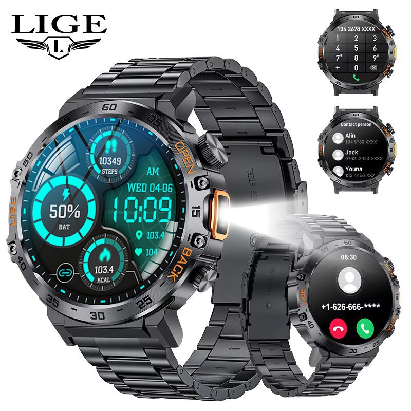 LIGE LED Flashlight Smart Watch Men Unisex Original Full Touch Sports ...