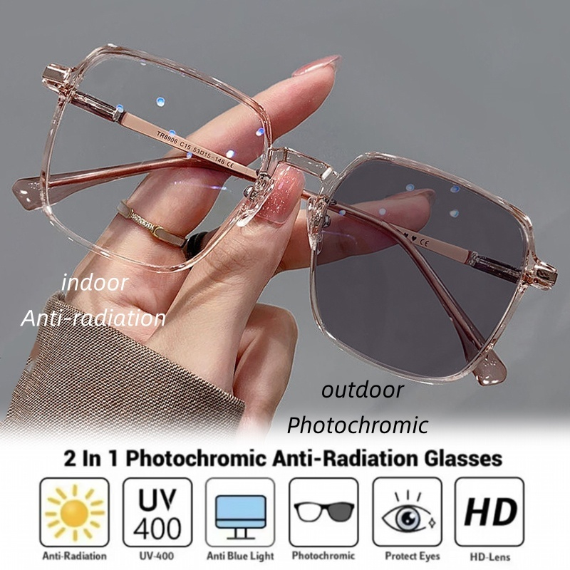 （0~-400）Ultra light large frame Photochromic Anti Radiation Glasses For ...
