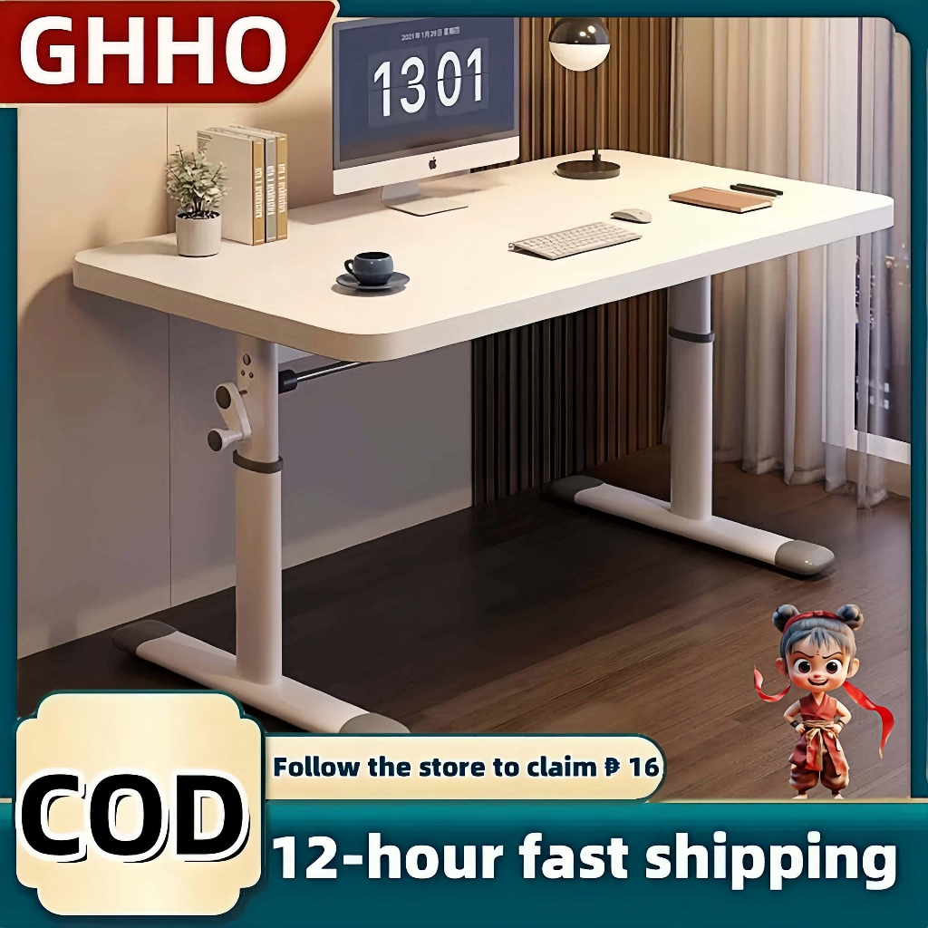 GHHO+ 80/100/120CM White Adjustable Desk Table Standing Desk Hand ...