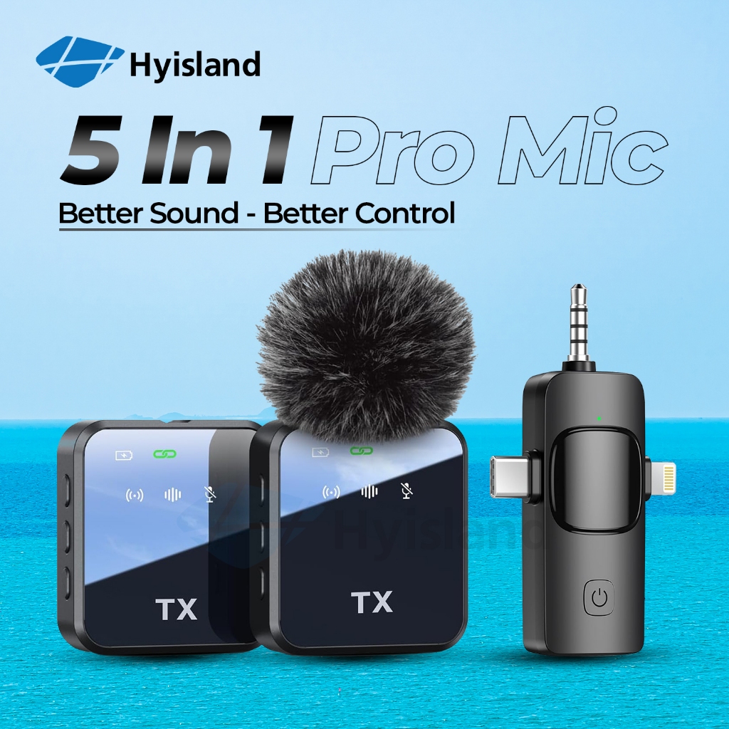 【5 In 1 Pro Mic】Wireless Lavalier Microphone for Vlogging Cellphone ...