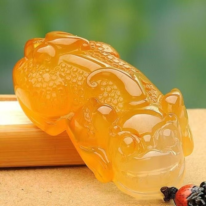 Natural Evening glow yellow Agate Pixiu Pendant King Pixiu Large size ...