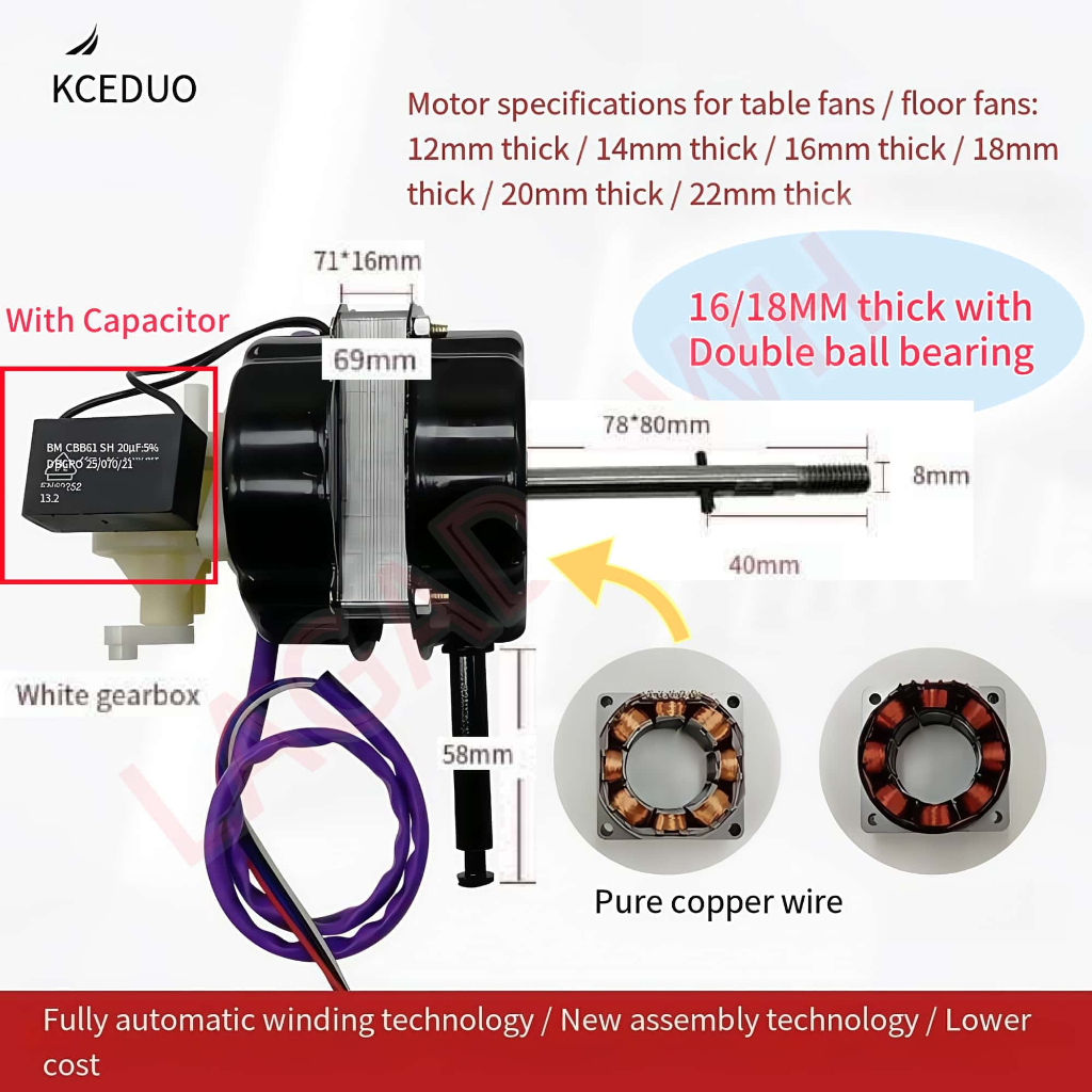 100% Pure Copper Electric fan motor Wire 18/16 Double ball bearing ...