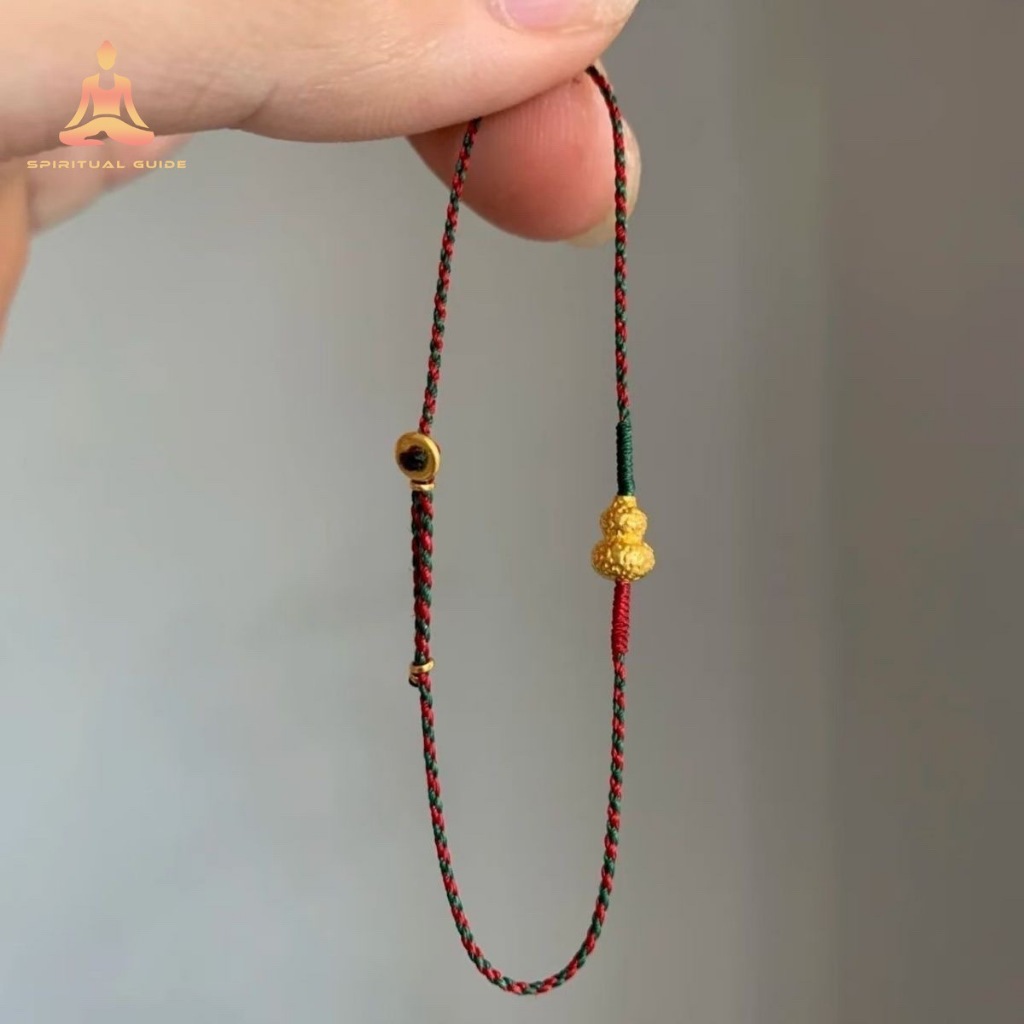 Unisex's Handmade Placer Gold Red String Bracelet Retro Gourd Colored ...