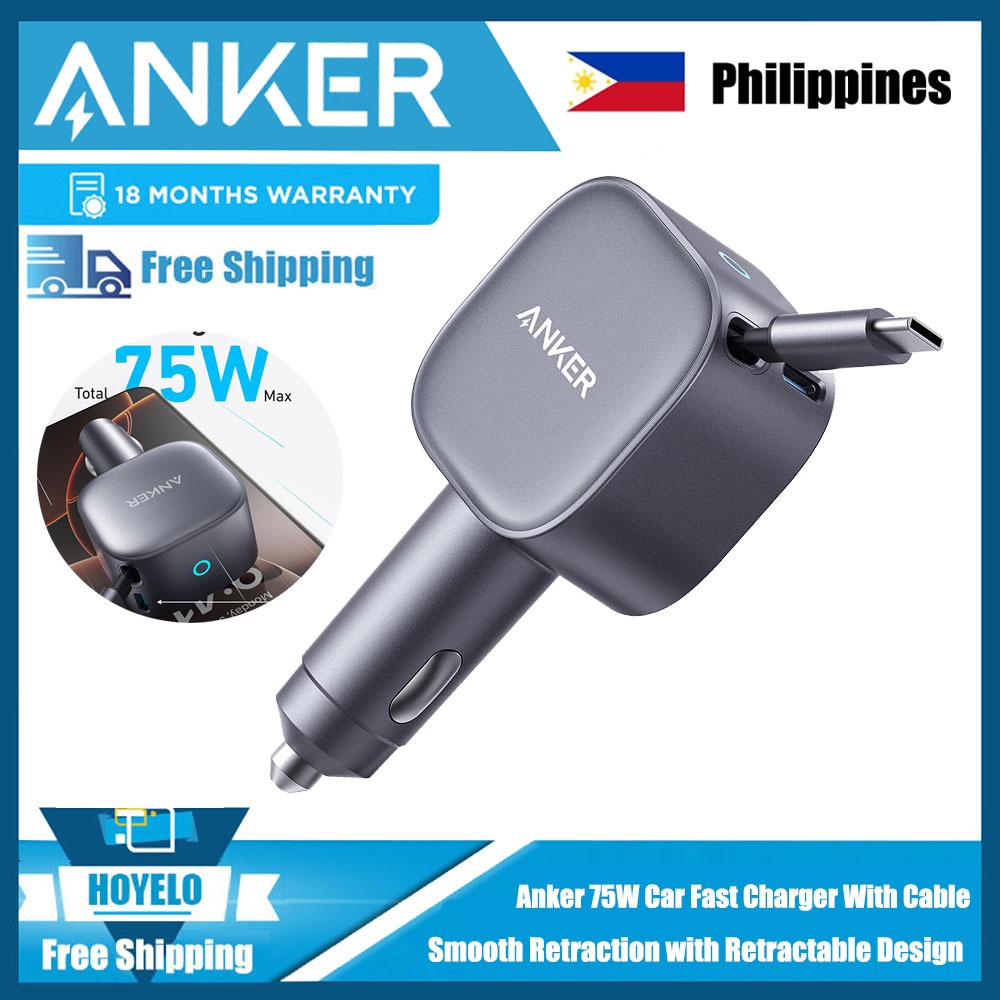 Anker 75W Car Fast Charger With Cable, Smooth Retraction with ...