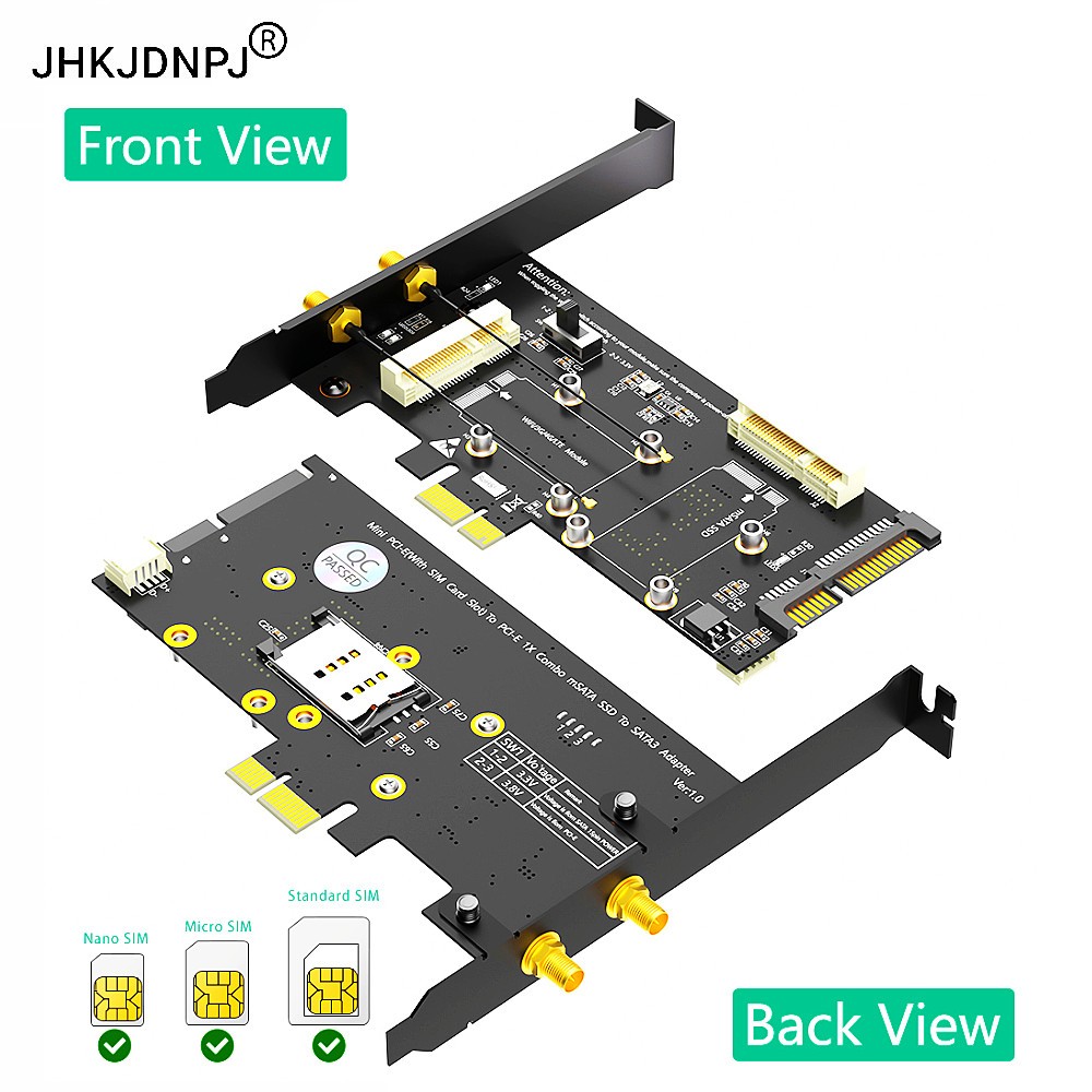 PCI-E 1x and MSATA to SATA3 Adapter with SIM Card Slot for WiFi/ 3G/4G ...