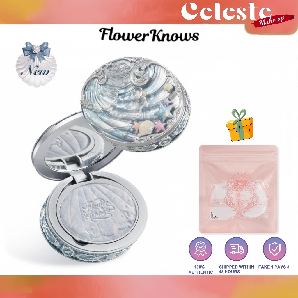 FLOWER KNOWS Shell Pearl Powder Compact Powder Pink Powder 【GIFT Thump ...
