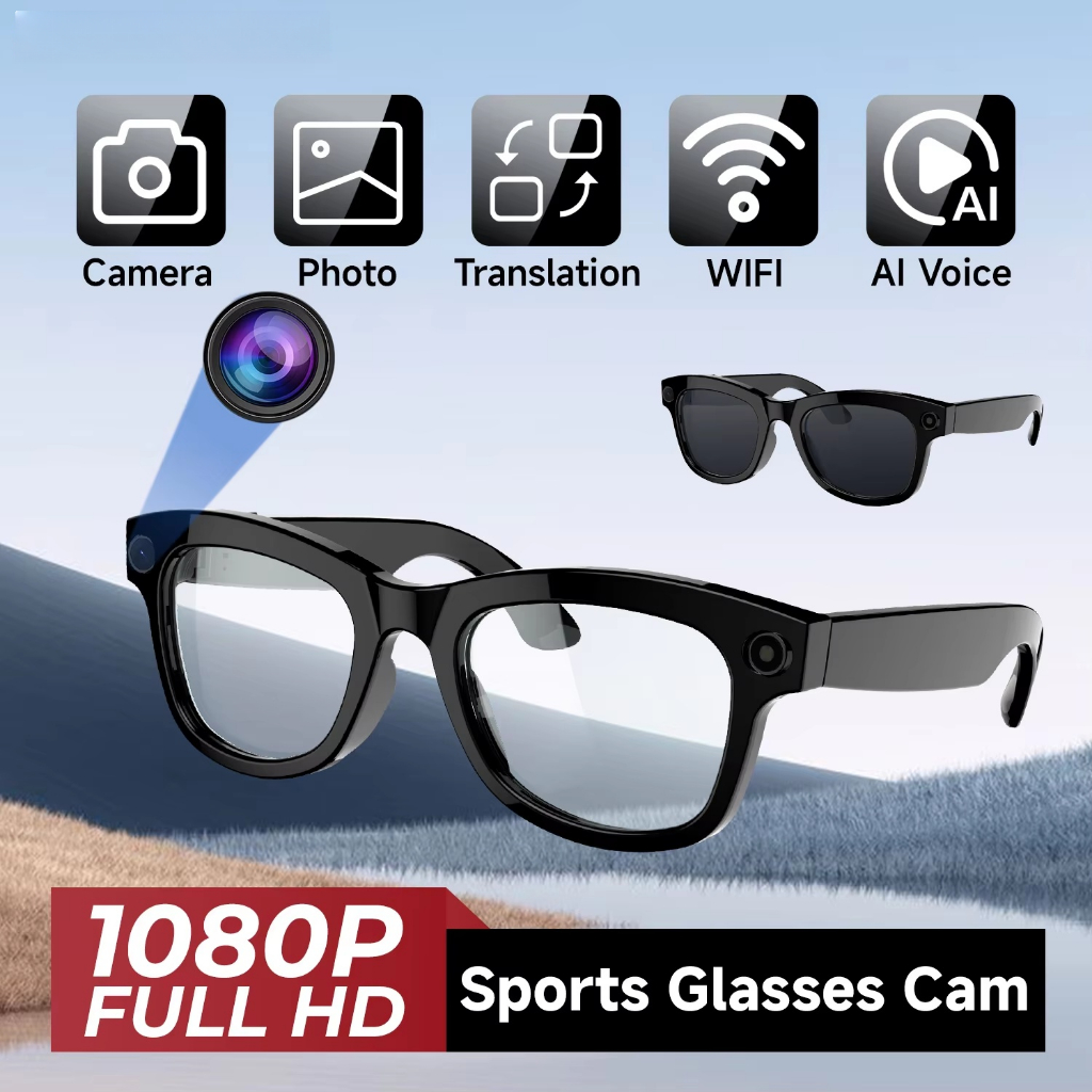 New 1080P HD Camera Smart Glasses AI Translation DVR Camcorder Outdoor ...