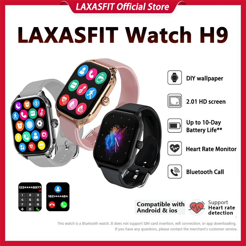 LAXASFIT New H9 Smart Watch Dial Answer Calls Motion Tracking Heart ...