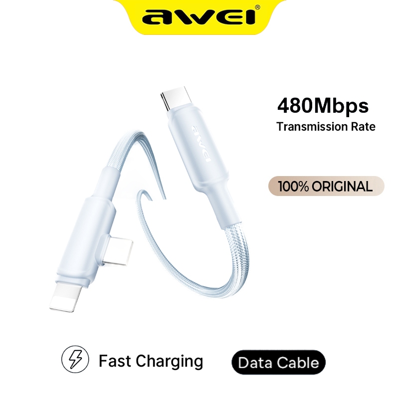Awei 2-in-1 Fast Charging Cable 1M Type-C to C/L High-Speed Charge ...