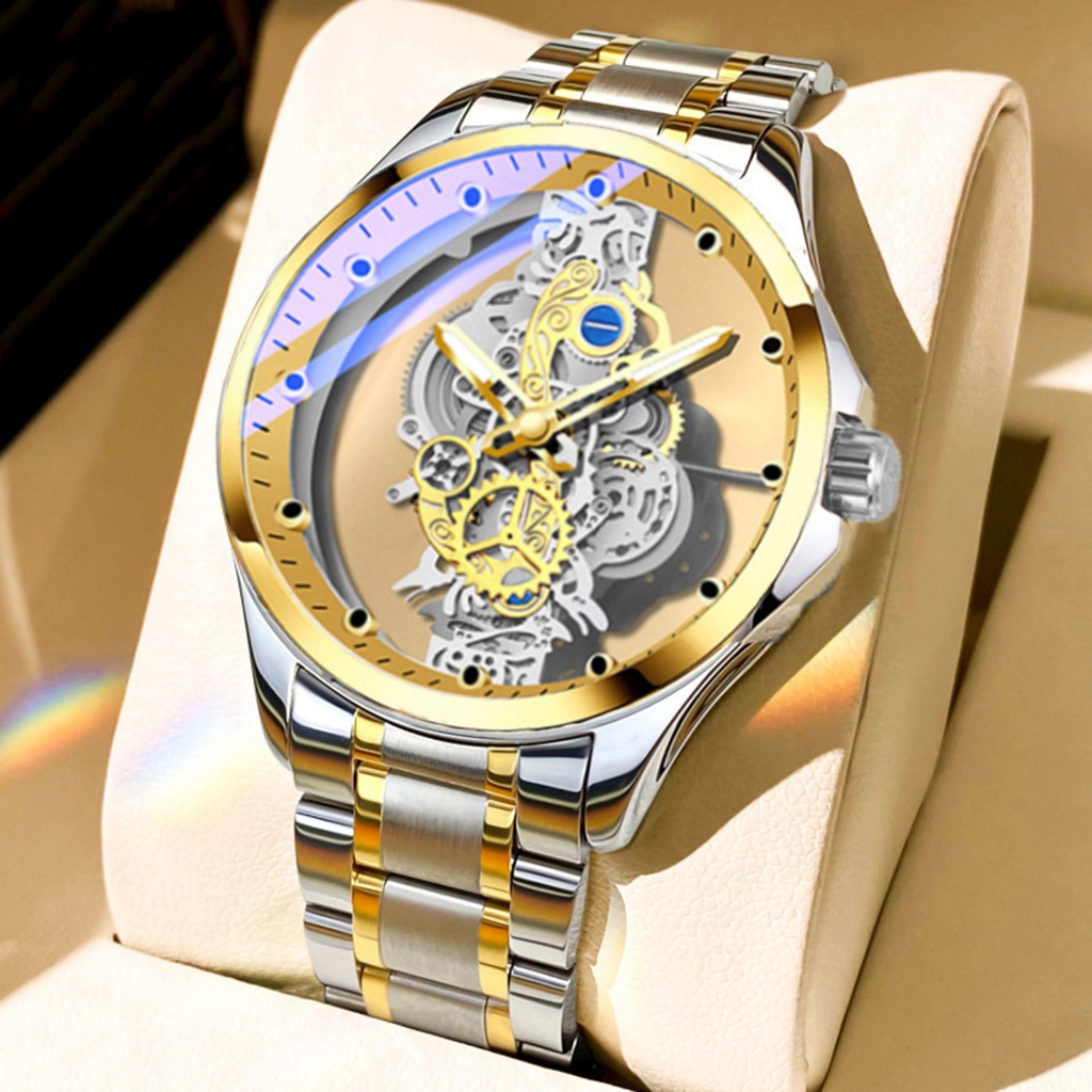 Men's Quartz Watch Mechanical Dial Double Sided Hollow Fashion Business ...