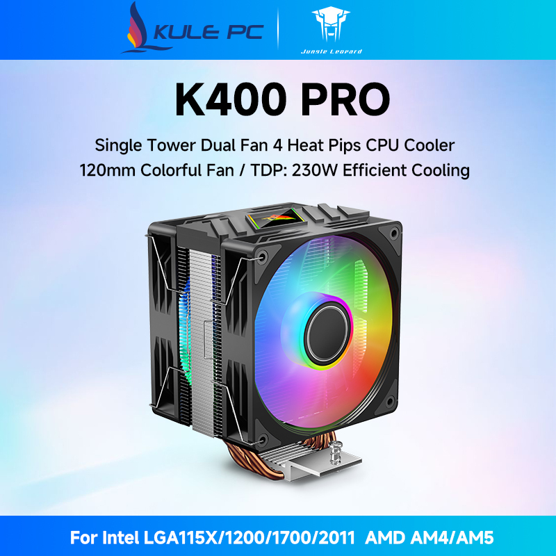Jungle Leopard K400 PRO Black CPU Cooler Single Tower Dual Fan 4 Heat ...