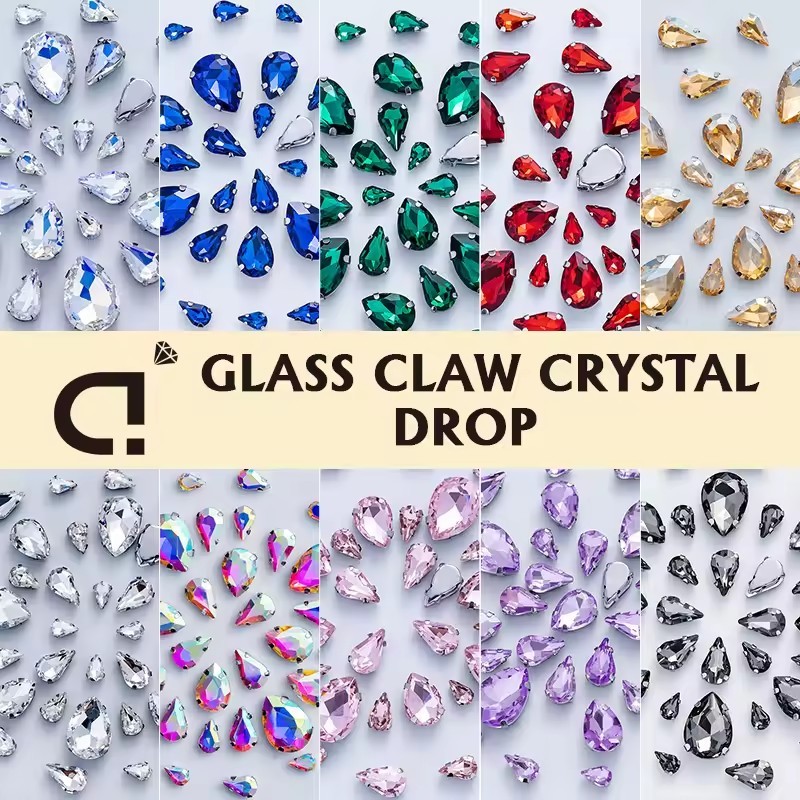 50Pcs Drop Claw Rhinestones Mix Size Setting Glass Crystal Sew On ...