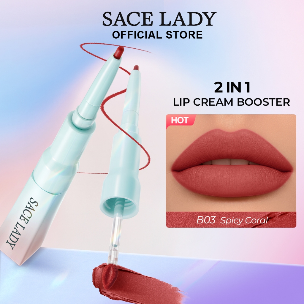 SACE LADY Non-stick Matte 2 in 1 Lip Cream Booster 24h Longlasting ...