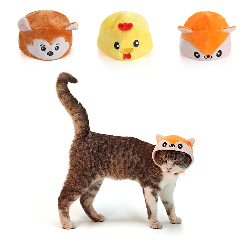 2PCS Plush Cartoon Animals Cute Cats Cat Hoods Velcro Fasteners Easy To ...