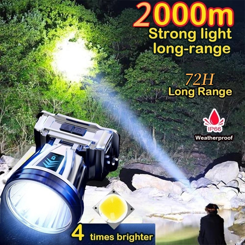 Headlight Flashlight Rechargeable Waterproof 2000m HighbeamHeadlamp ...