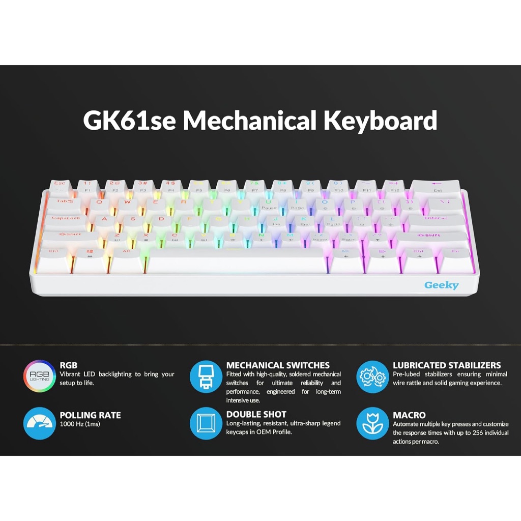 GK61 60% | Mechanical keyboard | RT 0.02mm Rapid Trigger | RGB | Hot ...