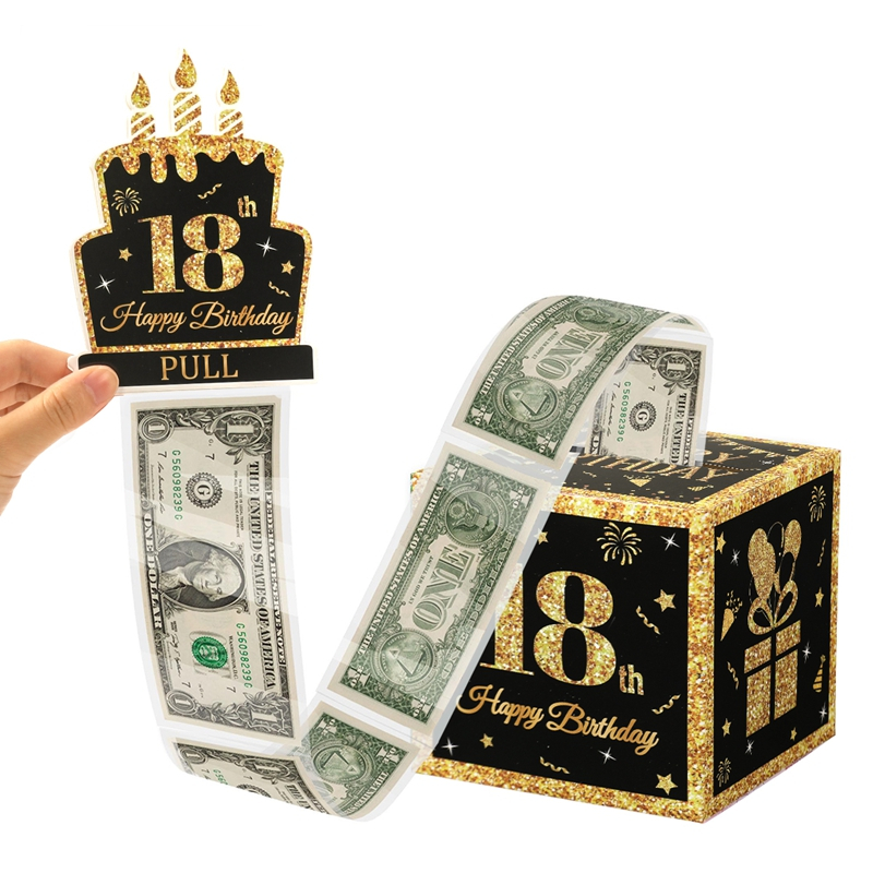 30pcs Black Gold Money Box Surprise Gift Happy Birthday Money Cake ...