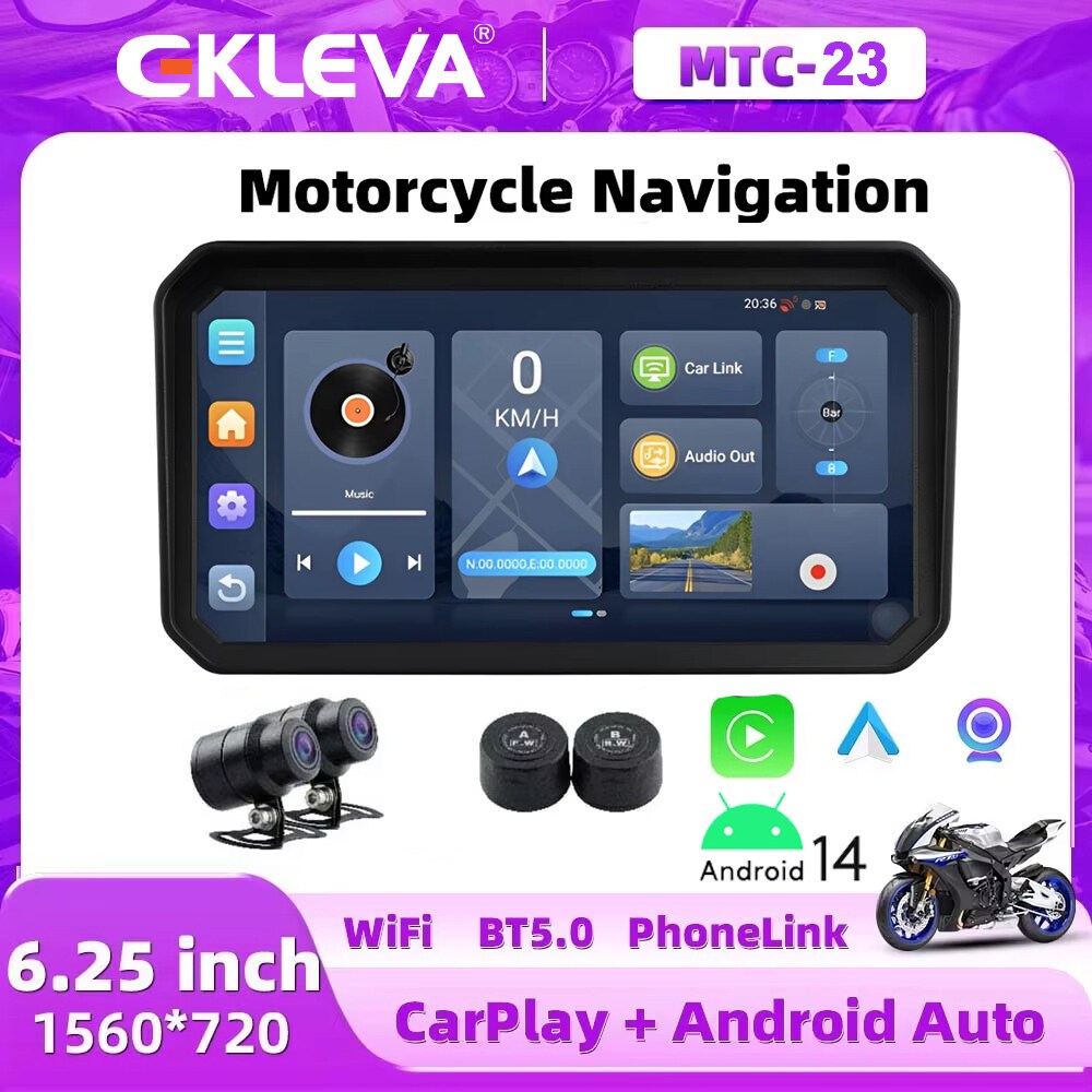 EKLEVA 6 Inch Motorcycle DVR Android 14 8 Cores 4+64GB Motor Wireless CarPlay Android Auto ...