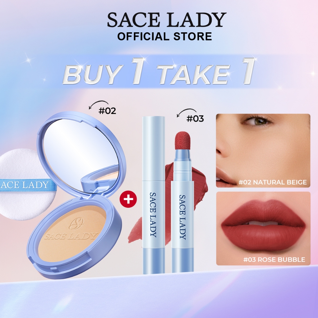 SACE LADY Waterproof Face Powder Natural Oil Control Long Lasting Press ...