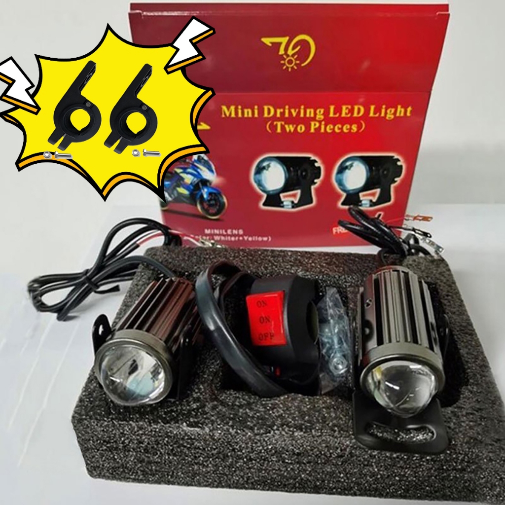 Motorcycle Light Mini Driving Light White + Yellow One Pair Universal ...