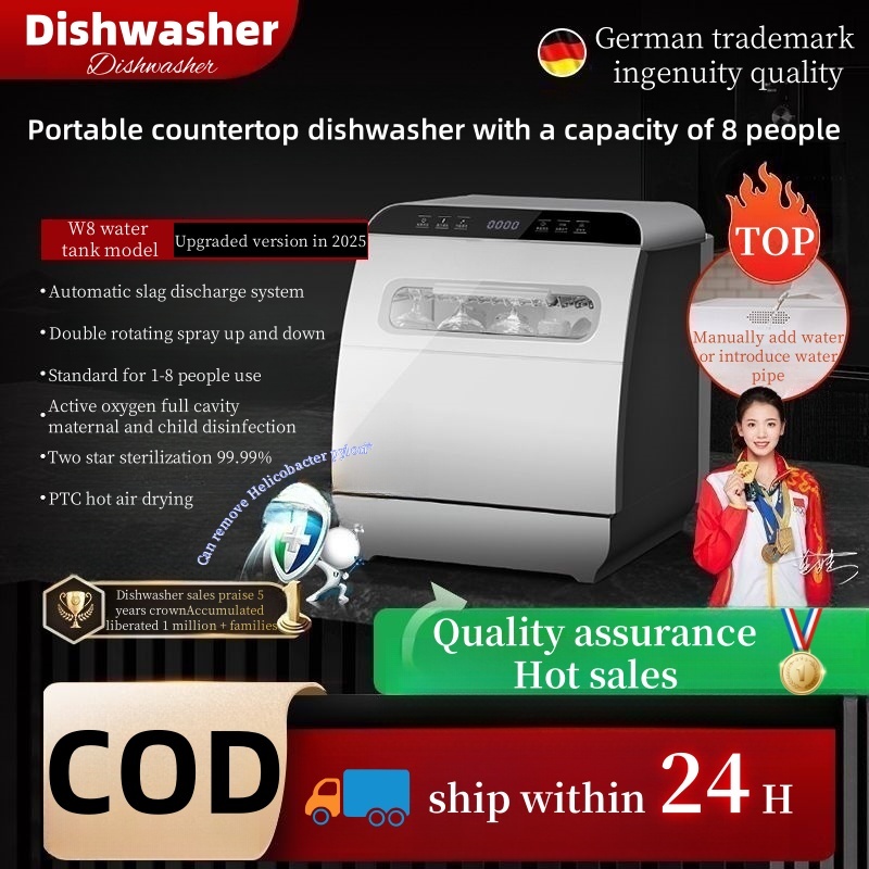 Desktop Automatic Dishwasher Machine And Dish Washer Clean Dishes ...