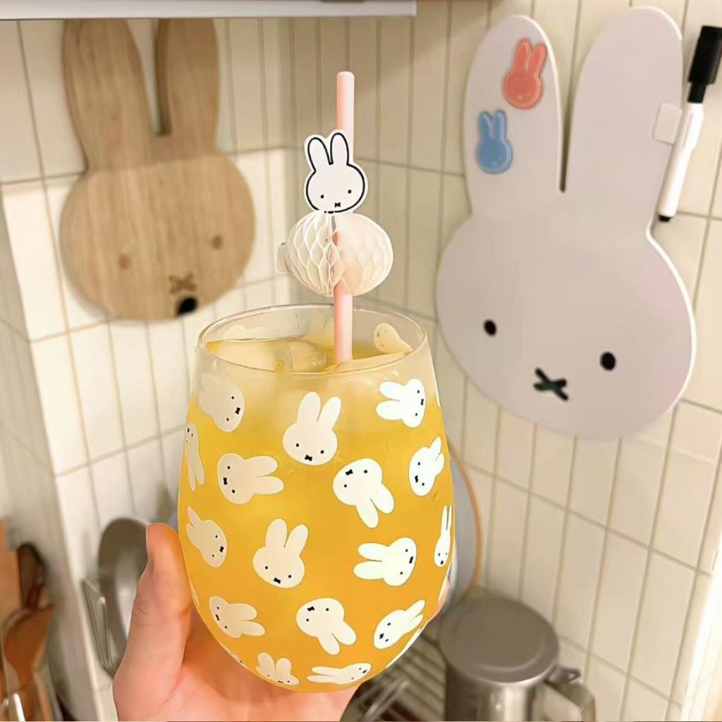 OHAYA |Cute Miffy Rabbit Printed Glass Pot Belly Cup Tea Water Milk ...