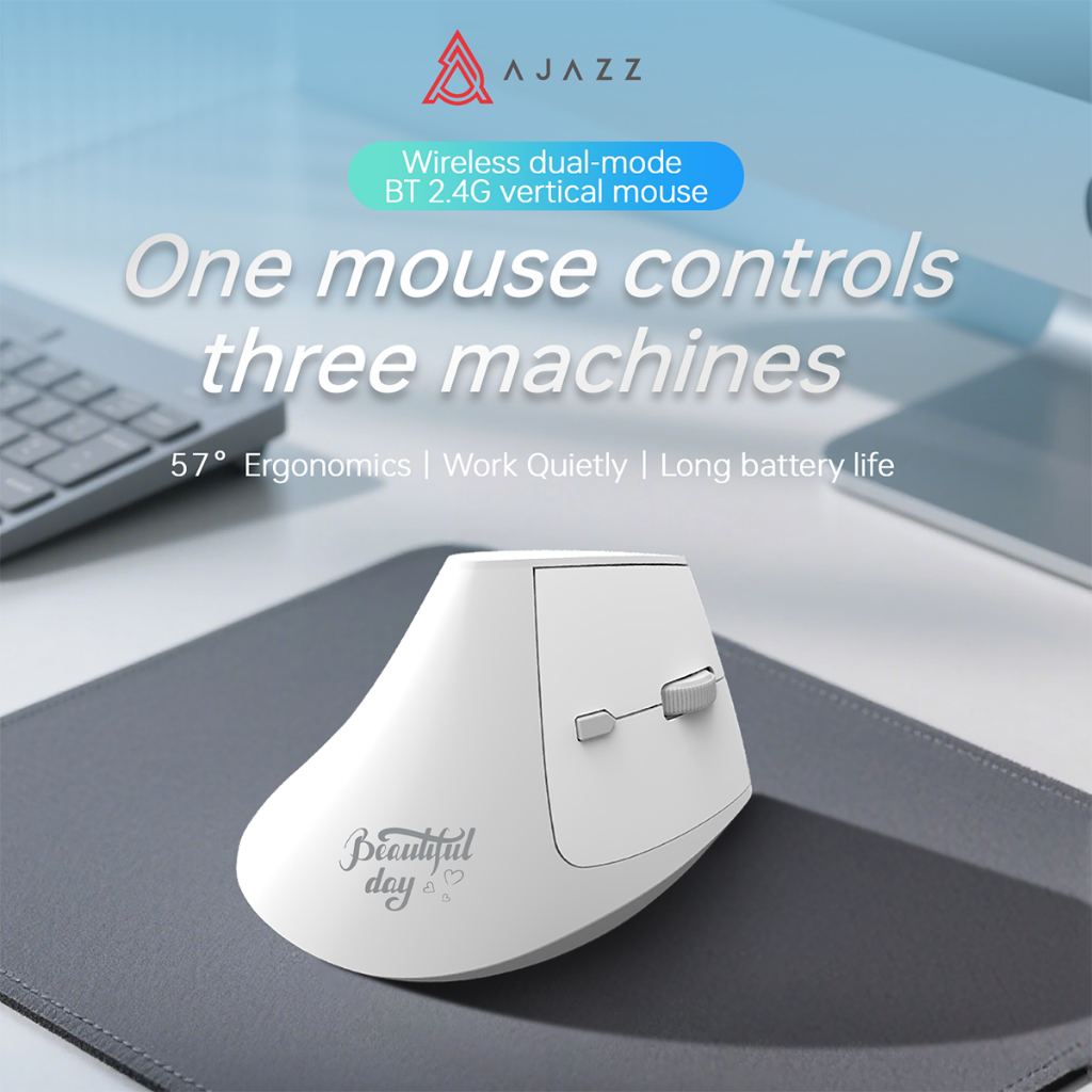 AJAZZ I300 2.4G Vertical Mouse Wireless Dual-mode Bluetooth Ultra Long ...