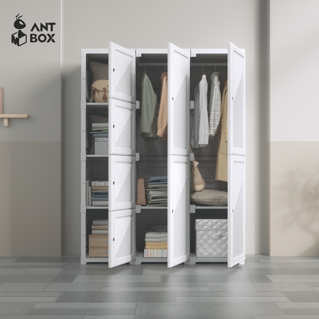 ANTBOX Wardrobe White 10 Cubes 1 Hanger Folding Installation Free ...