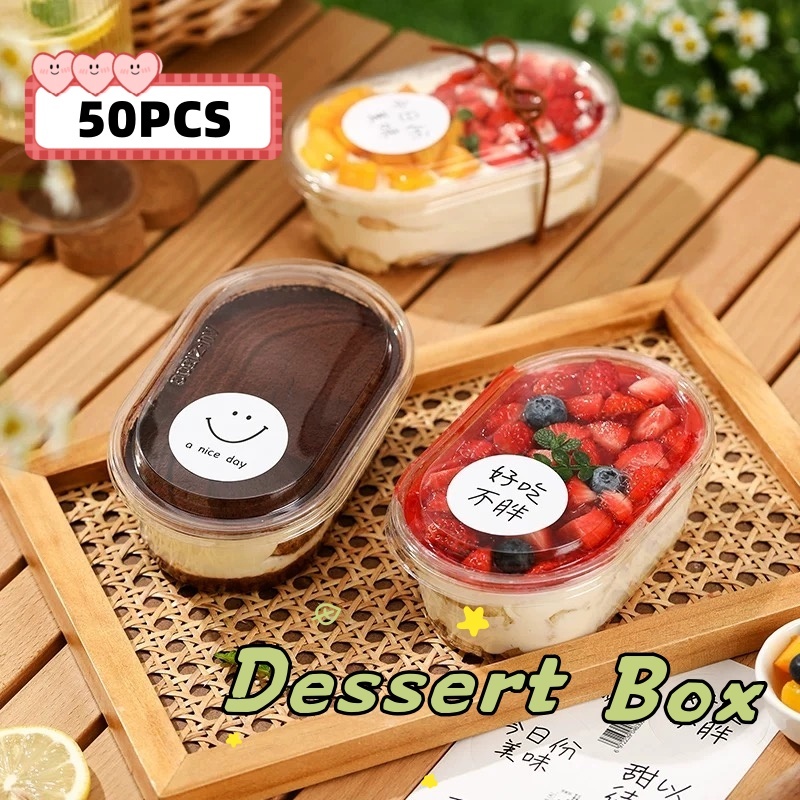 50Pcs "With Lid" Dessert Container Clear Oval Cake Box 500Ml Plastic ...