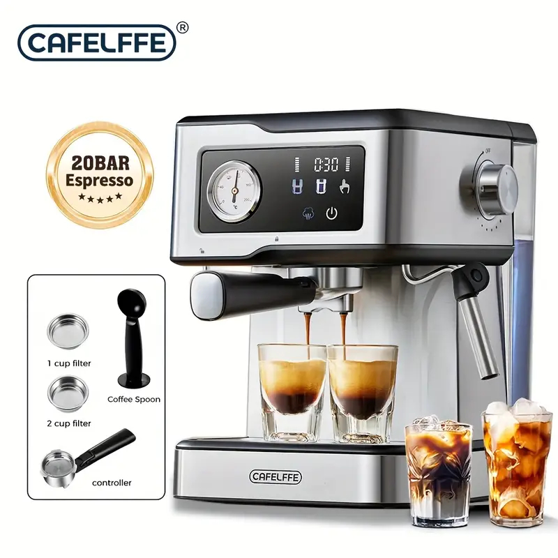 Cafelffe Coffee Maker 20 Bar Stainless Steel Espresso Machine with Milk ...